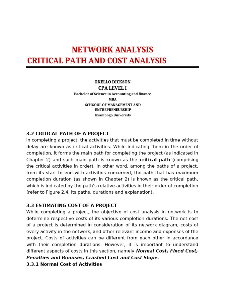 Network Analysis Critical Path and Cost | PDF | Sampling (Statistics ...