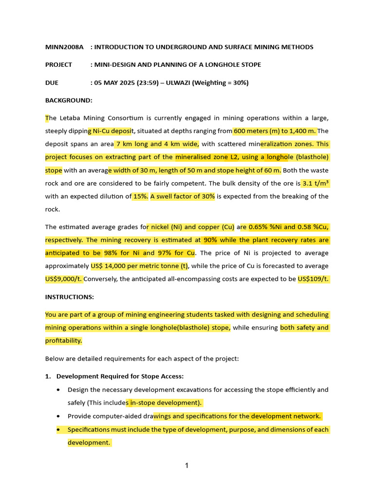 MINN2008A Project Brief 2025 | PDF | Mining
