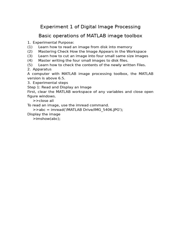 Experiment 1 of Digital Image Processing | PDF | Computer File | Disk ...