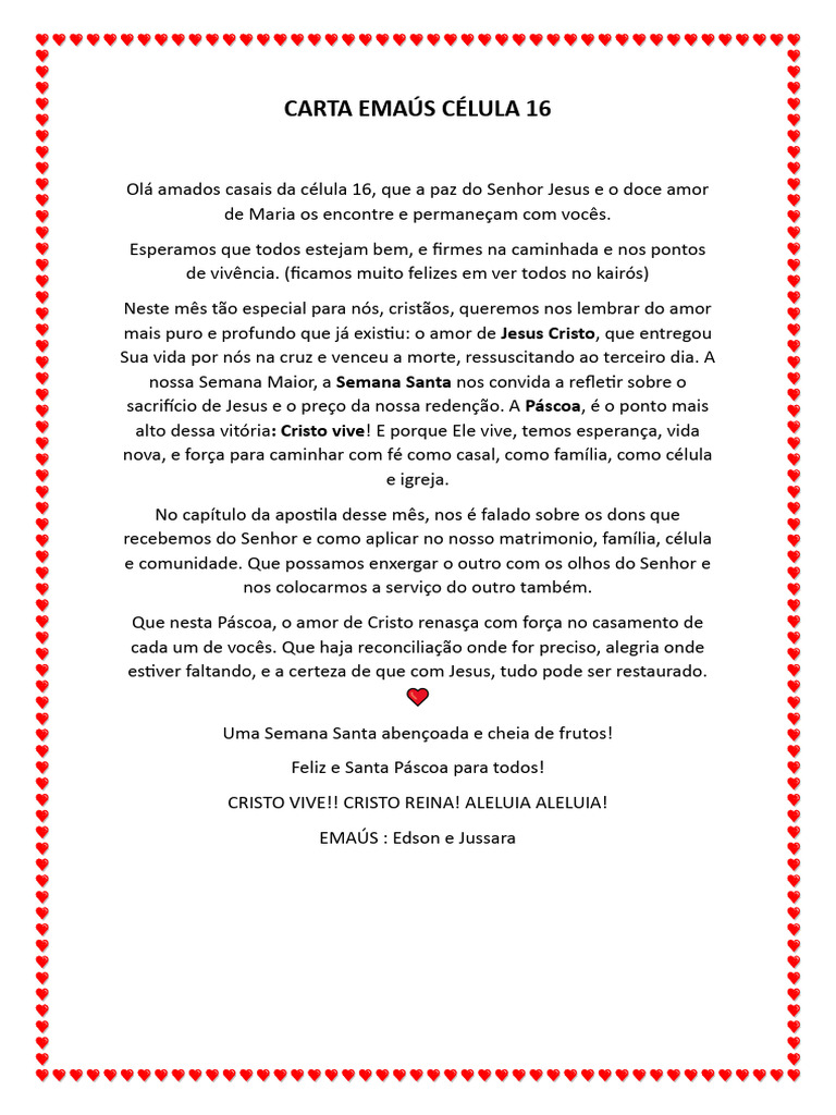 CARTA EMAÚS CÉLULA 16 Ab | PDF
