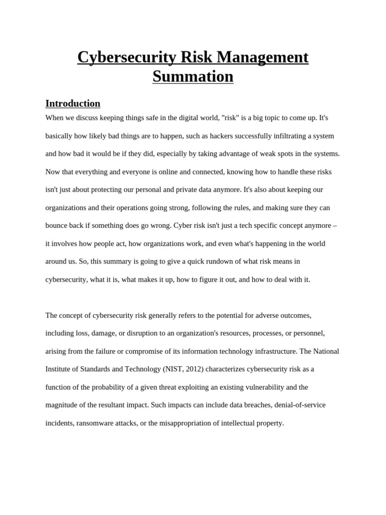 Cybersecurity Risk Management Summation | PDF | Risk | Computer Security