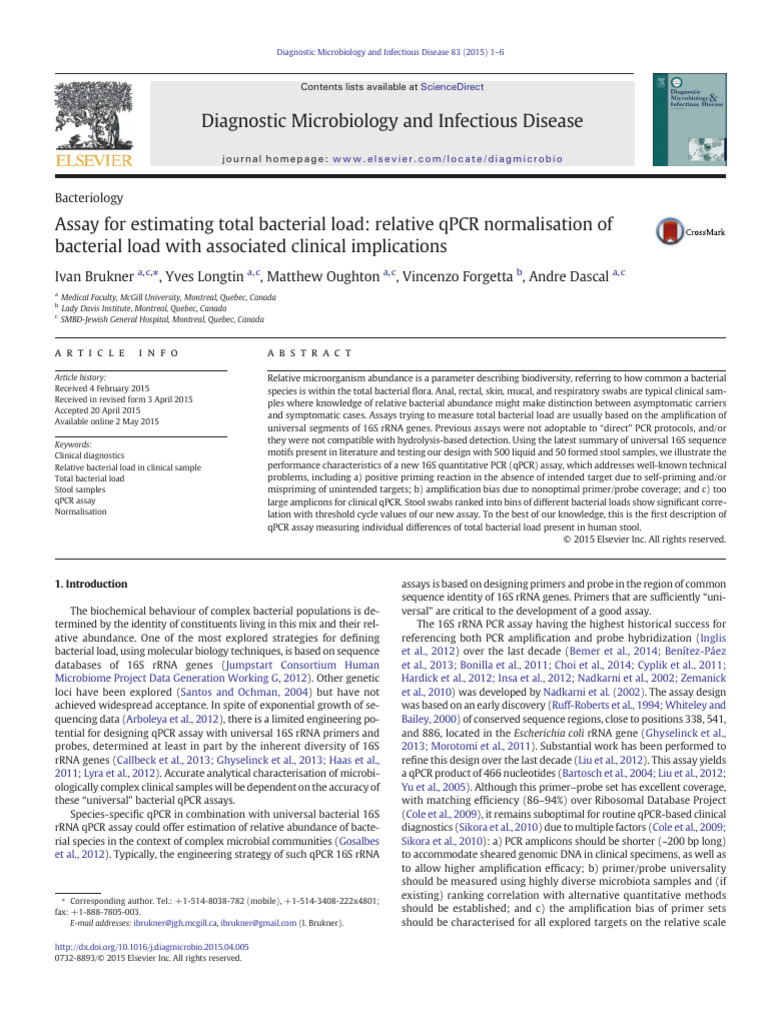 Assay For Estimating Total Bacterial Load Relative QPCR Normalisation ...