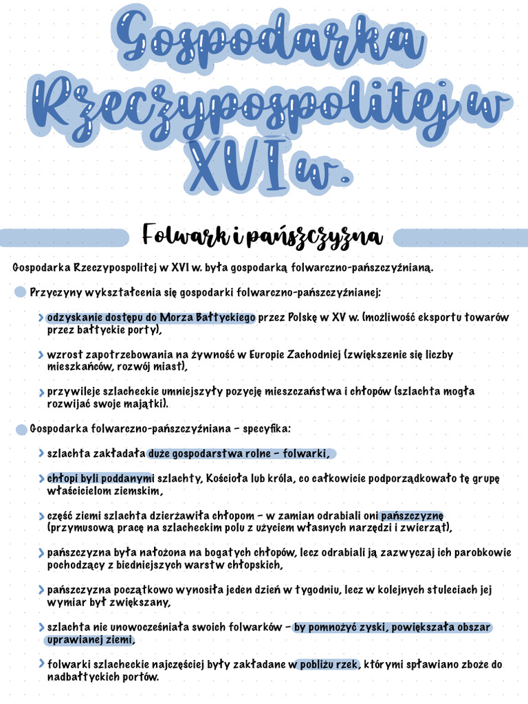 Gospodarka Rzeczypospolitej W XVI W | PDF