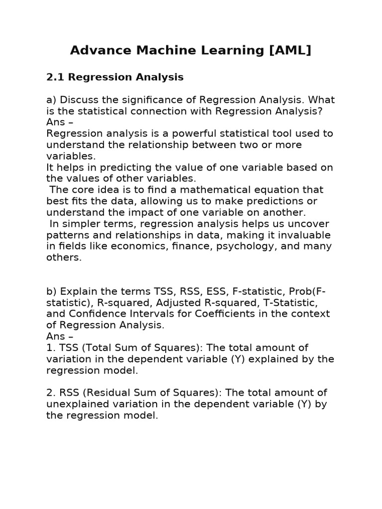 Advance Machine Learning | PDF | Multicollinearity | Regression Analysis