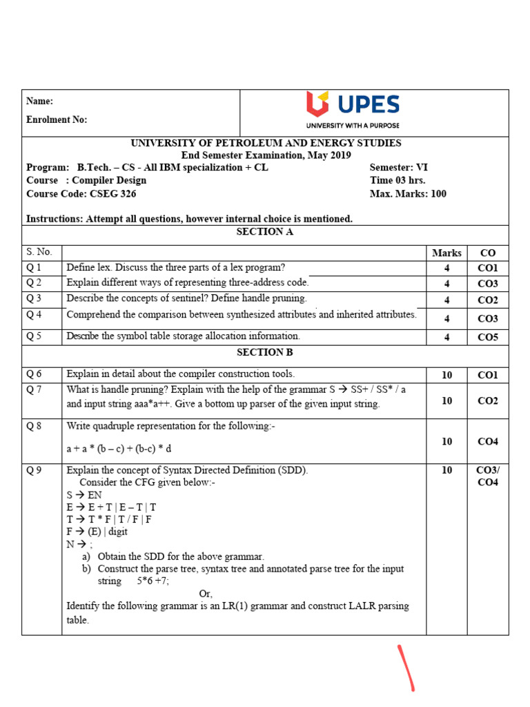 16-E- CSEG 326 Compiler Design-Updated_copy | PDF | Parsing | Syntax (Logic)