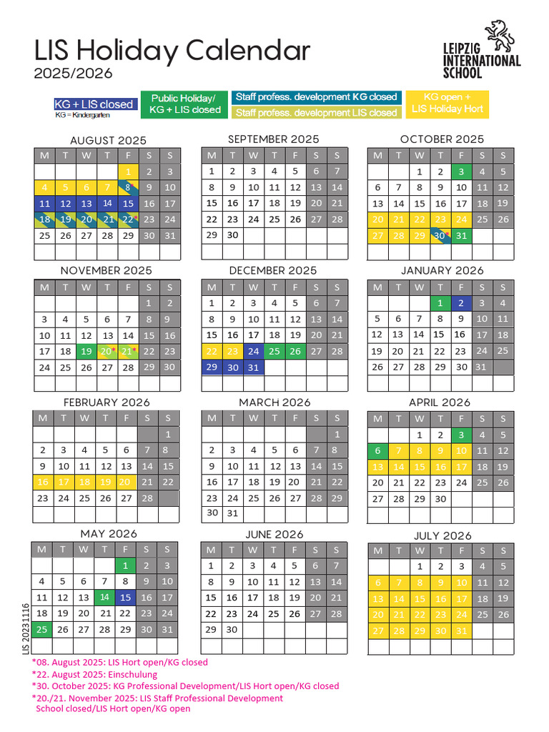 LIS School Calendar 2025-26 | PDF