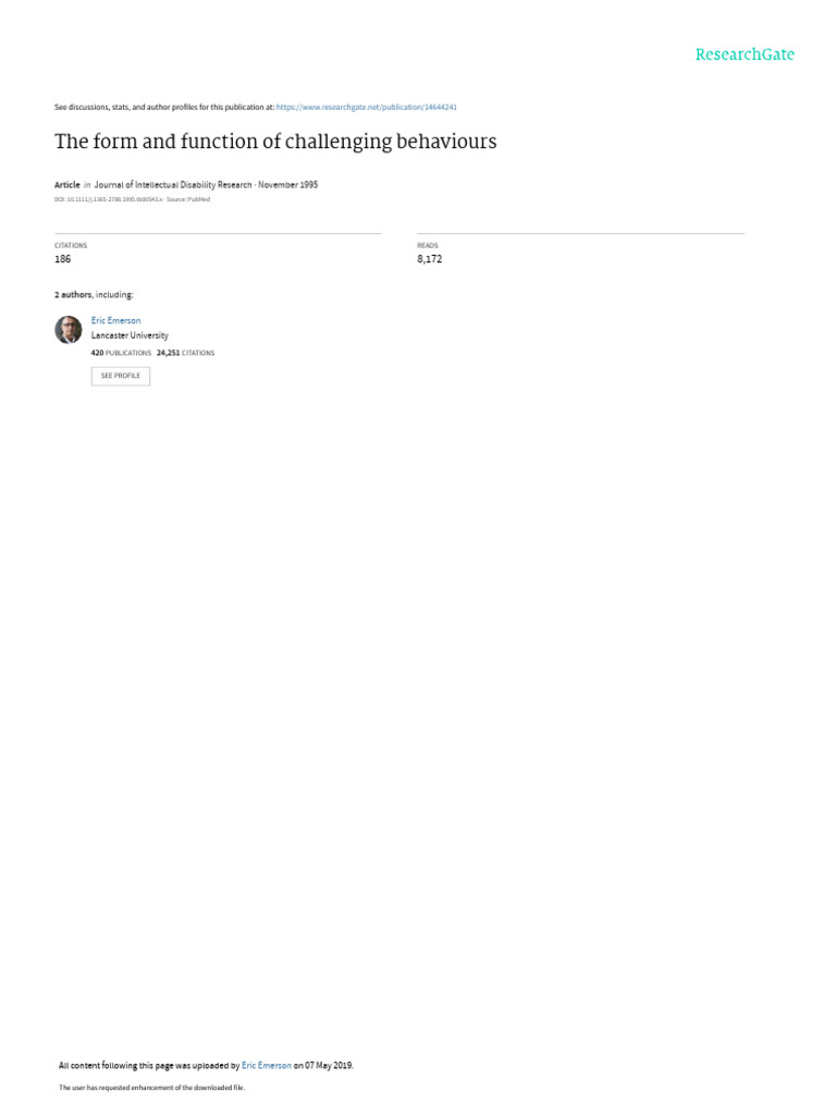 The Form and Function of Challenging Behaviours | PDF