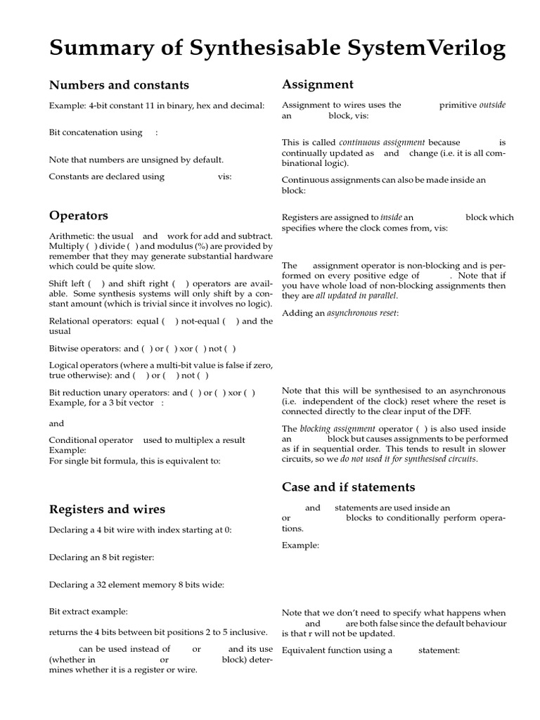System Verilog Cheatsheet 1648284003 | PDF | Computing | Computer Science