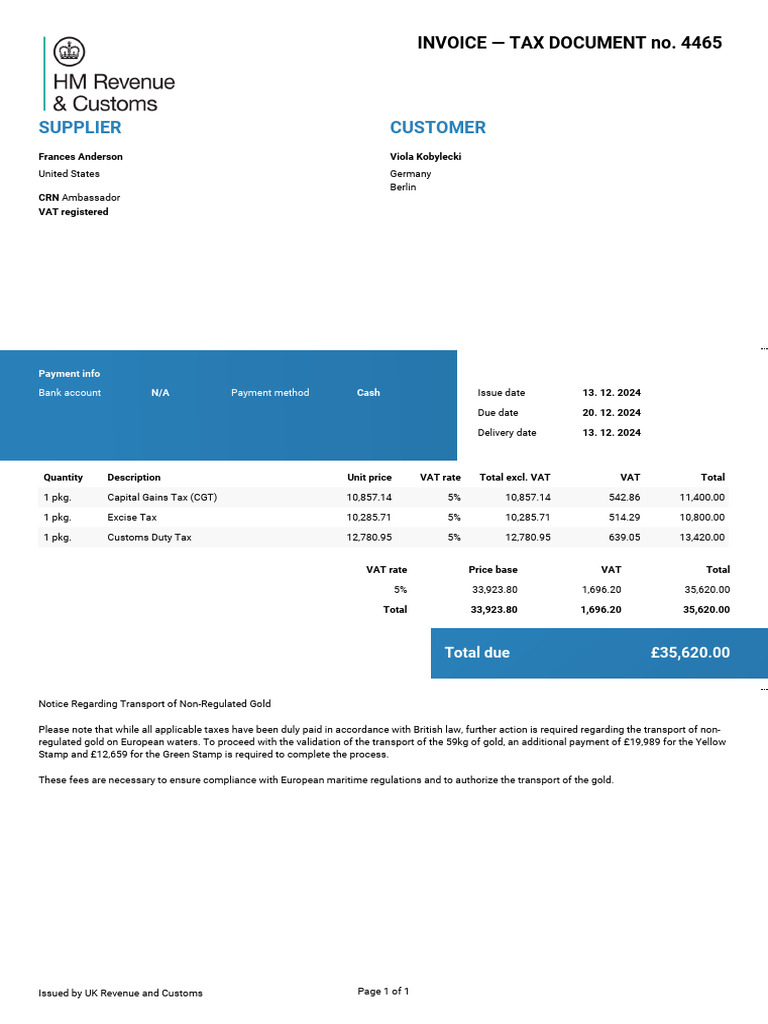 HM Revenue and Customs Invoice | PDF | Value Added Tax | Taxes