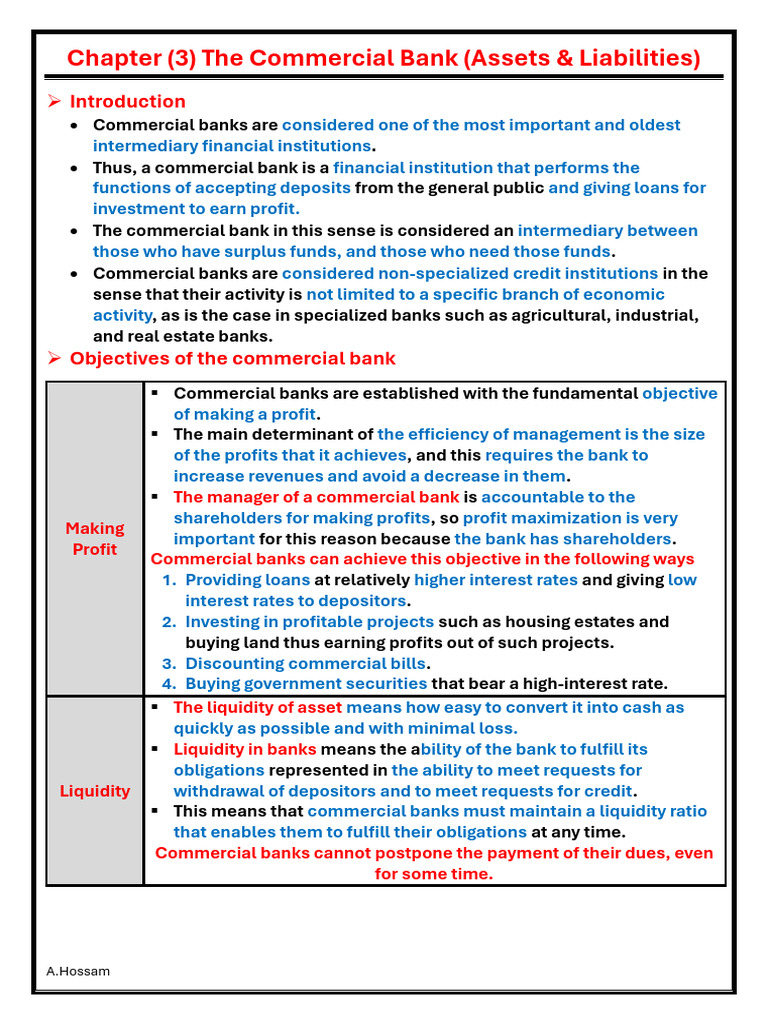 Chapter (3) The Commercial Bank (Assets & Liabilities) | PDF | Banks ...