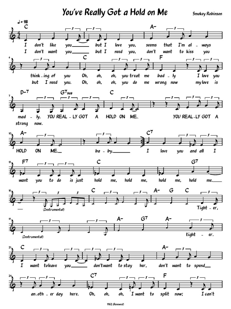 Youve Really Got A Hold On Me Lead Sheet With Lyrics | PDF | Sound ...