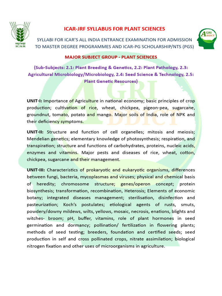 Icar-Jrf Syllabus For Plant Science | PDF