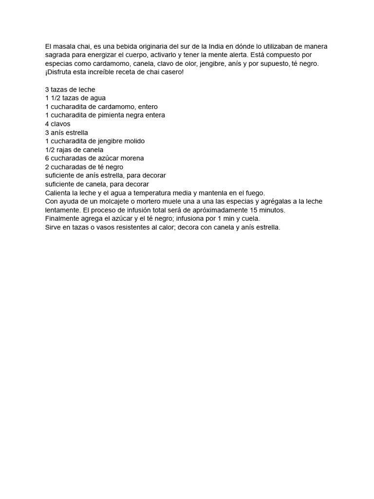 Receta de Masala Chai Casero | PDF