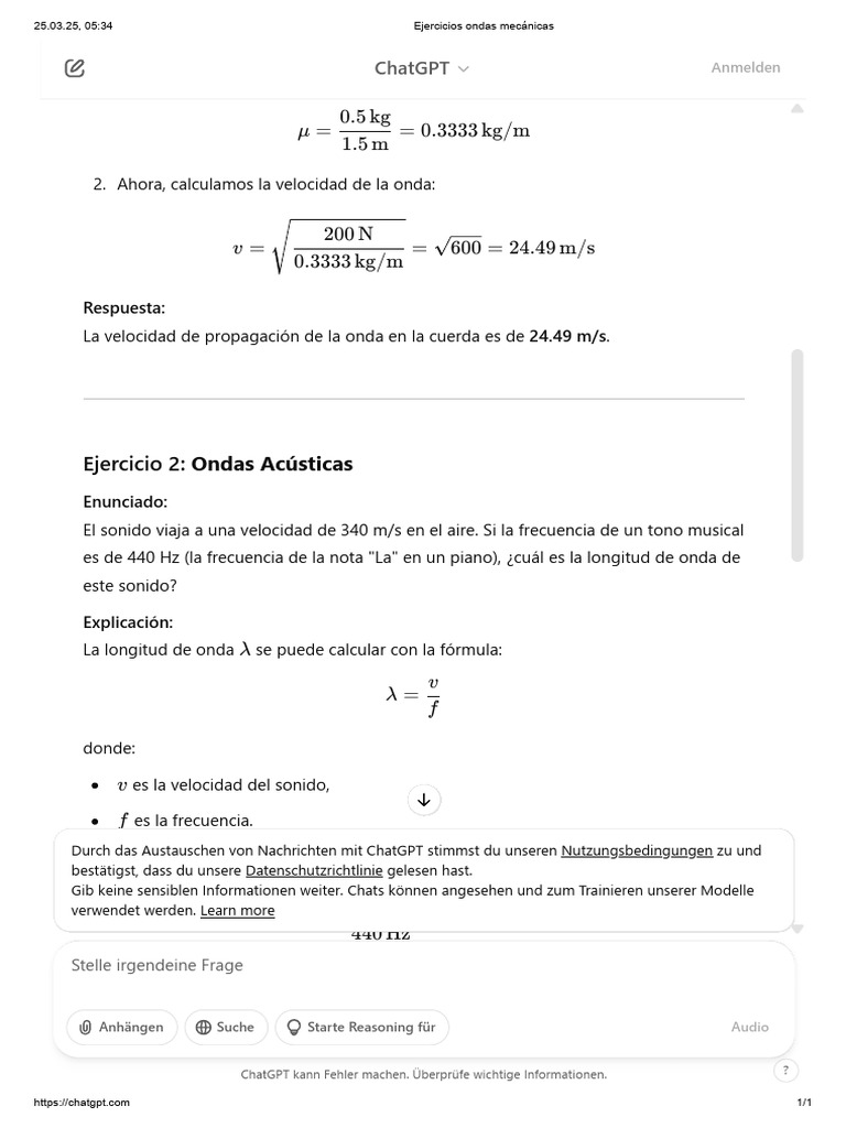 Ejercicios Ondas Mecánicas | PDF | Sonido | Frecuencia