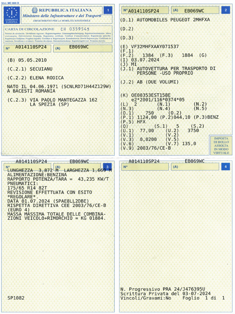 Libretto Macchina 1 | PDF