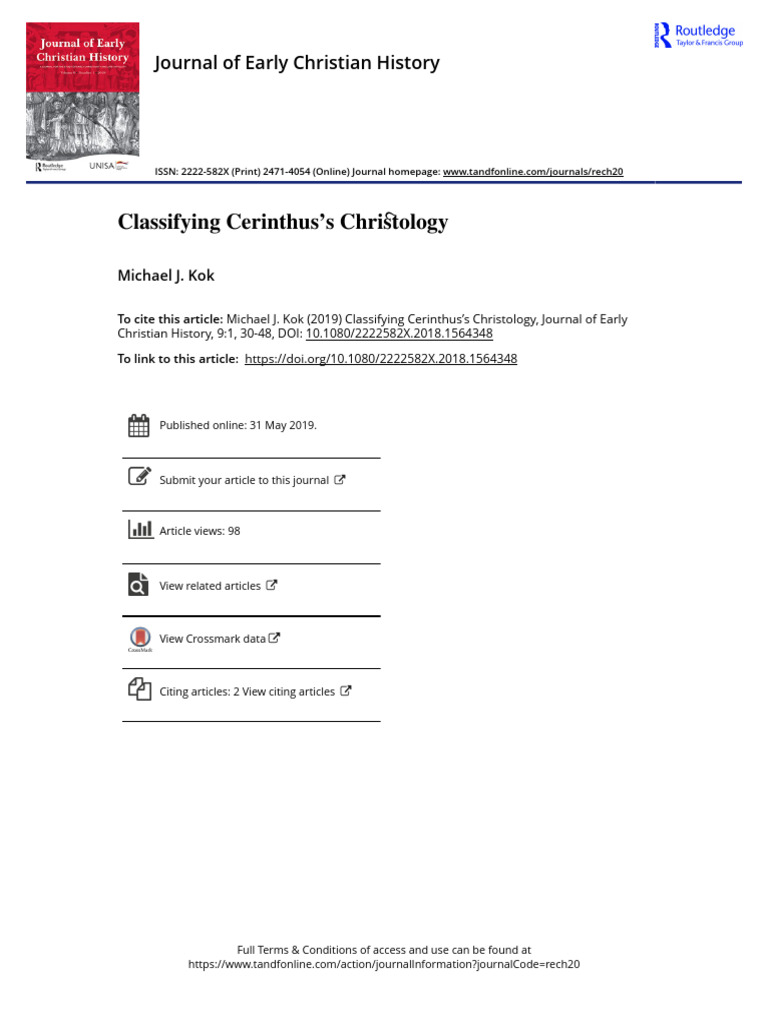 KOK, Michael. Classifying Cerinthus's Christology | PDF | Irenaeus ...