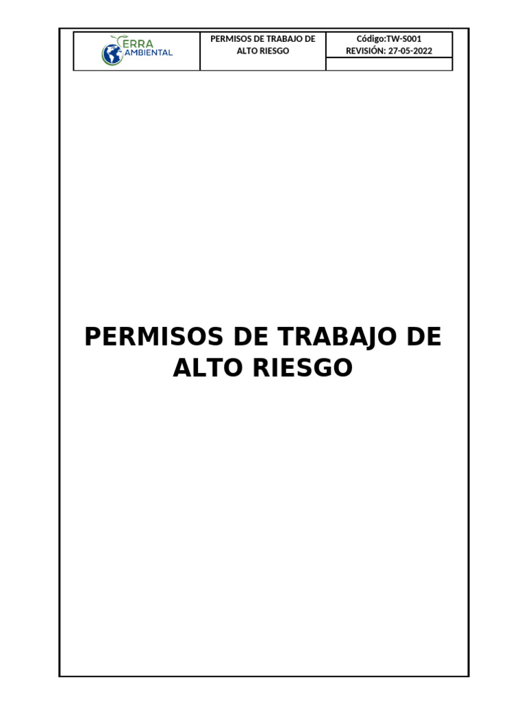 Procedimiento - Permisos de Trabajo de Alto Riesgo TW | PDF