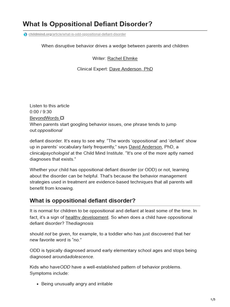 What Is Oppositional Defiant Disorder? | PDF | Attention Deficit ...