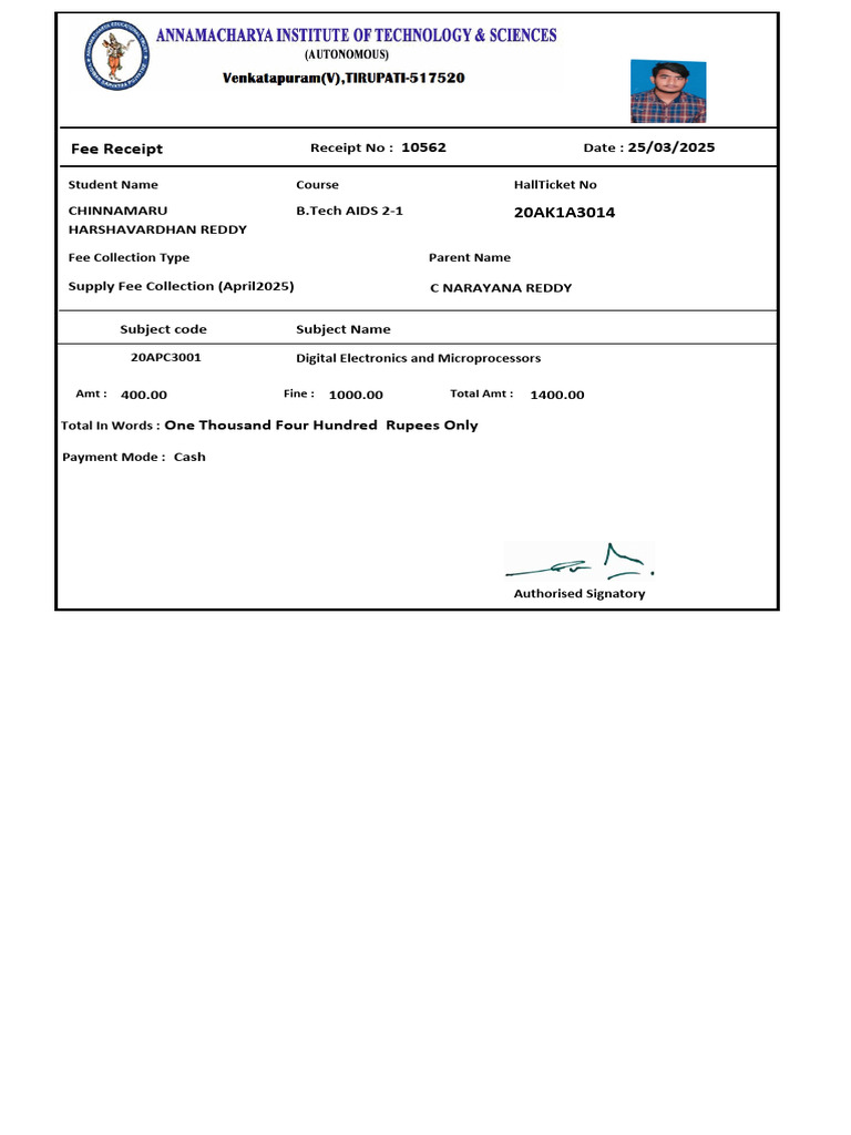 Student Exam Fee Receipt Report | PDF