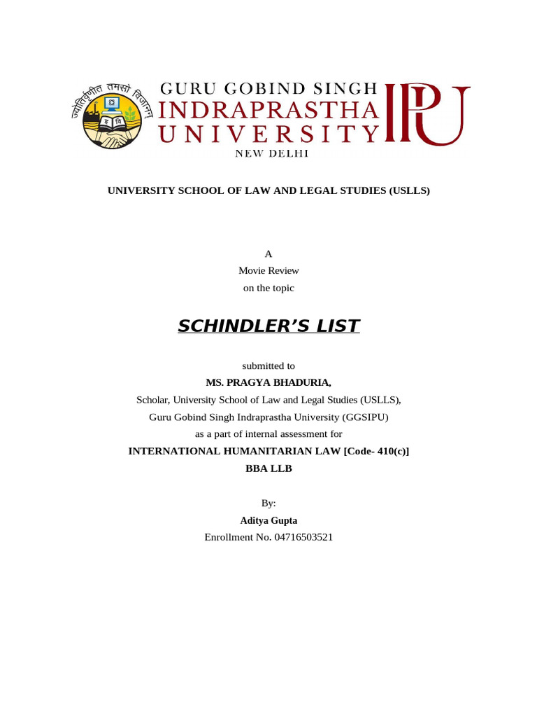 Schindler's List-IHL Movie Review | PDF
