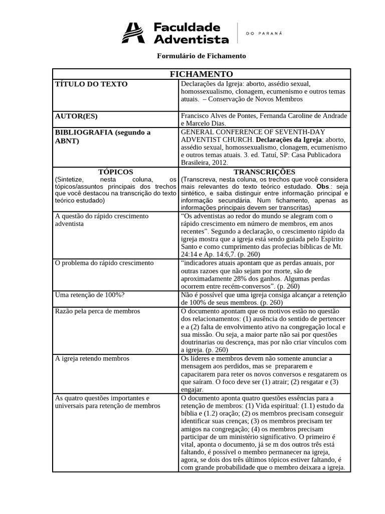 Fichamento - Modelo Preenchido 2024 | PDF