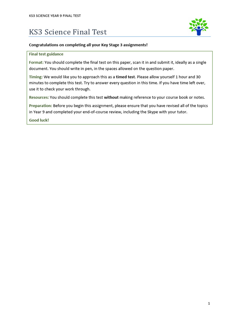 Year 9 KS3 Science Final Test | PDF | Aluminium | Aluminium Oxide