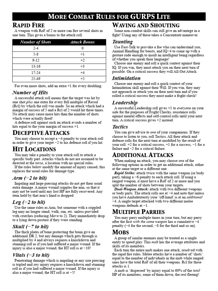 GURPS Lite Expansion 1 | PDF | Armour | Revolver