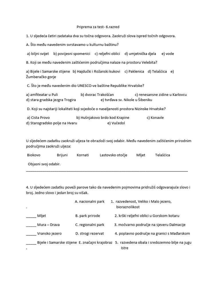 Priprema Za Test - Geografija 6. Razred | PDF