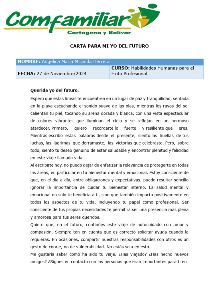 Carta A Mi Yo (Del Futuro) | PDF | Amor