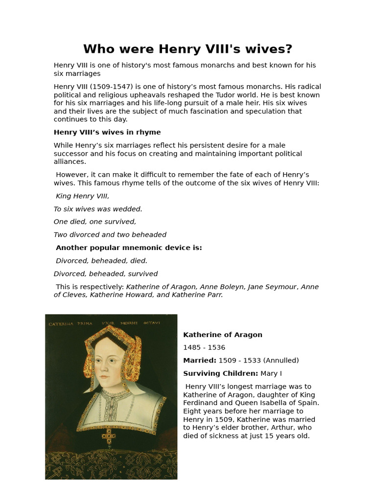 Who Were Henry VIII Wives | PDF | House Of Tudor | English Royalty