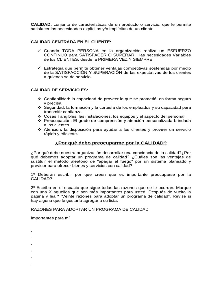 Calidad (Definición y Ejercicios) | PDF | Economias