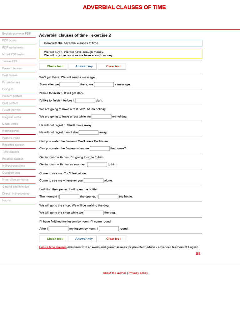 Adverbial clauses of time (exercises) | PDF | Grammatical Tense | Clause