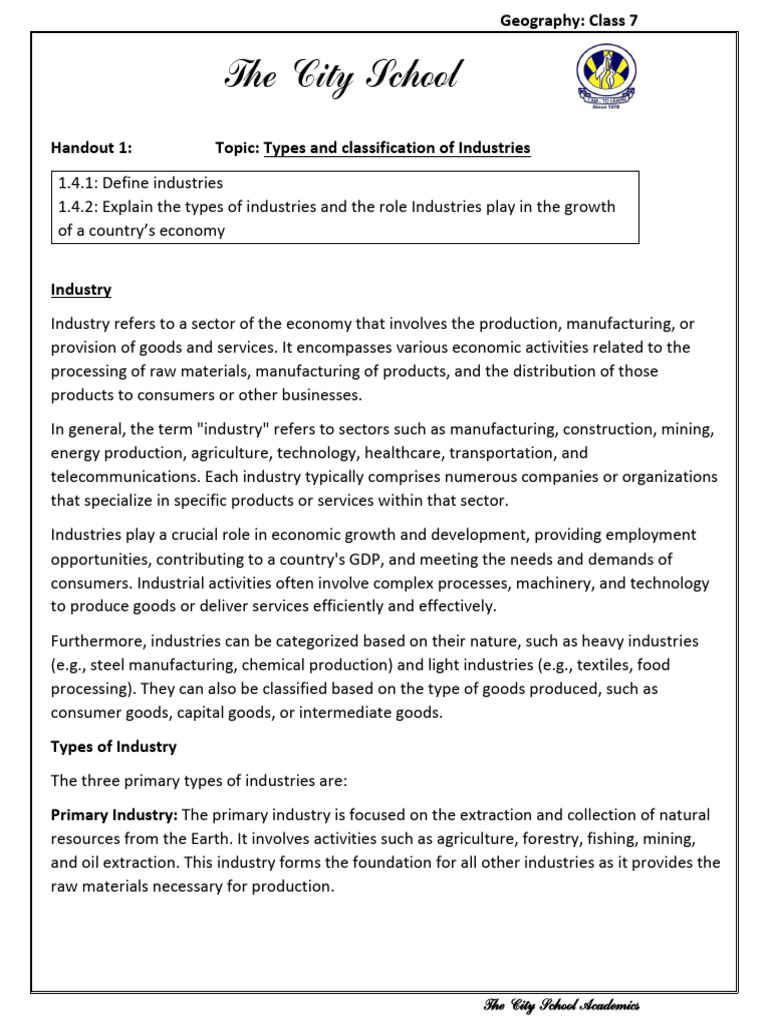 Types and Classification of Industries | PDF | Goods | Tertiary Sector ...