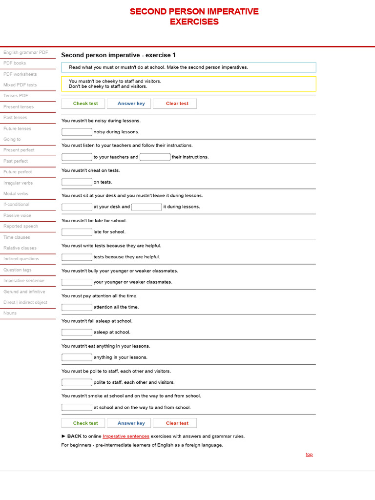 Second Person Imperative Exercises | PDF | Verb | Semantic Units