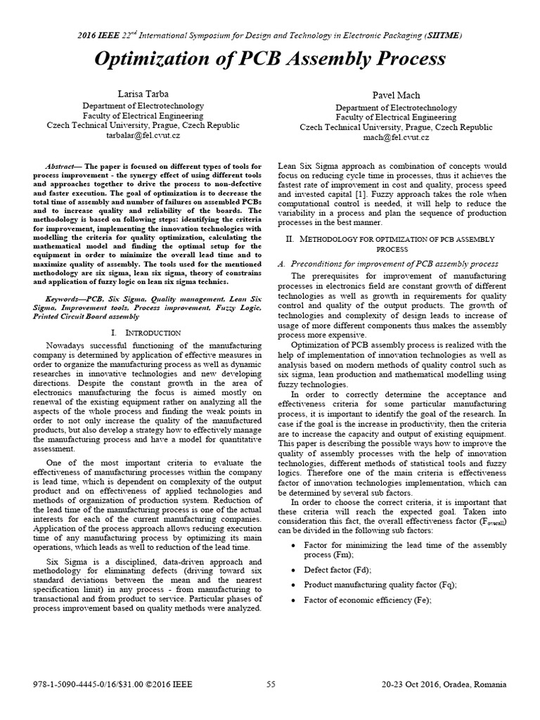 Optimization_of_PCB_assembly_process | PDF | Fuzzy Logic | Six Sigma