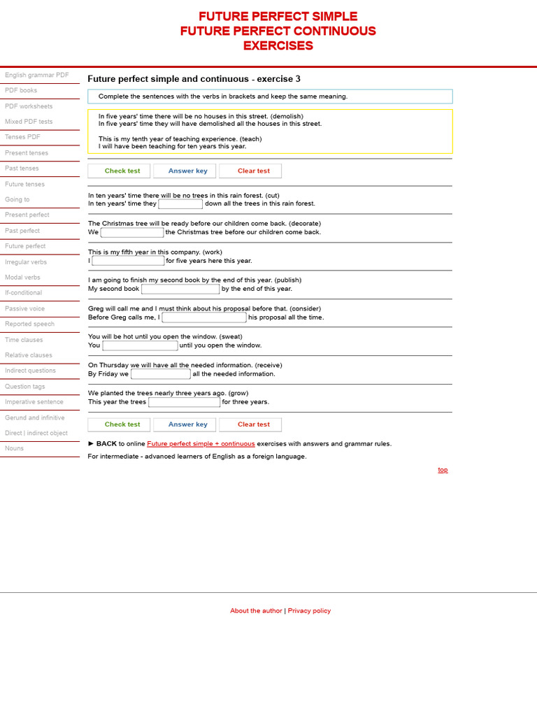 Complete Future Perfect Simple or Future Perfect Continuous | PDF | Verb | Language Families