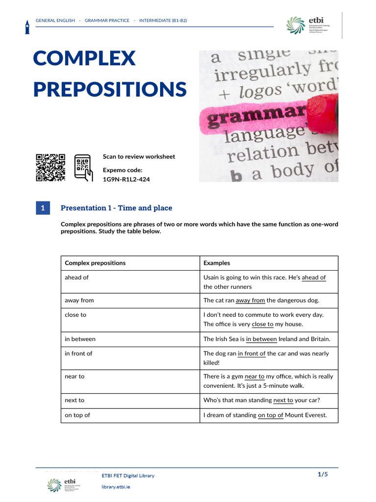 Complex Prepositions British English Student B1 B2 | PDF | English Language | Linguistics