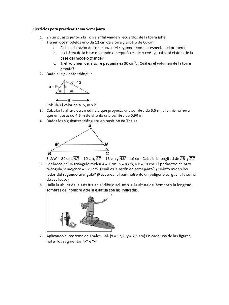 Ejercicios para practicar Tema Semejanza | PDF | Triángulo | Geometría euclidiana