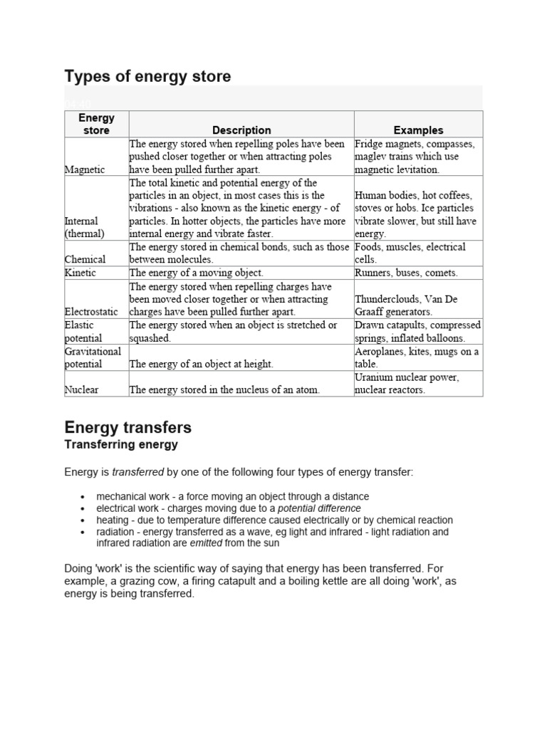 Overview of Energy Stores and Transfers | PDF | Friction | Incandescent ...