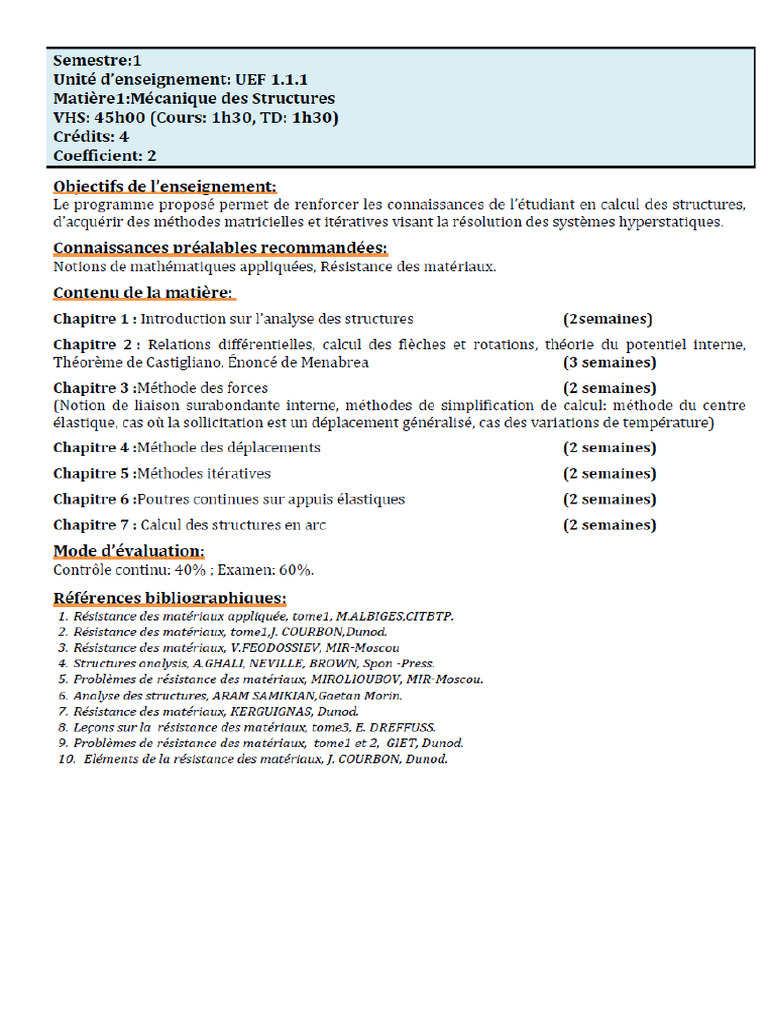 Mecanique Des Structures | PDF