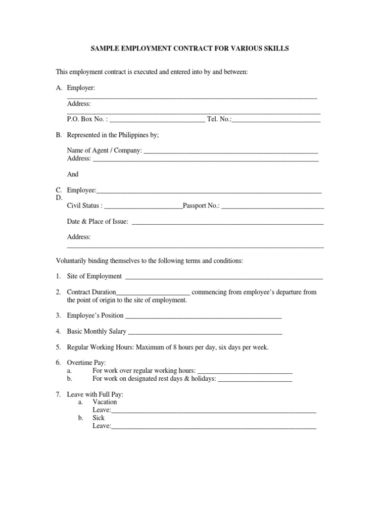 Dole Standard Contract | PDF | Working Time | Employment