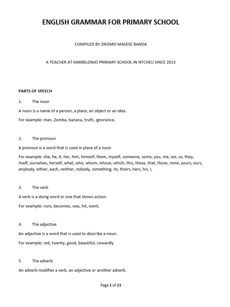 Primary School English Grammar Guide | PDF | Adverb | Verb