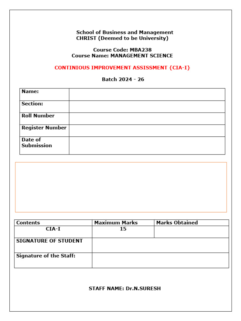 Continuous Internal Assessment (CIA) T | PDF | Applied Mathematics