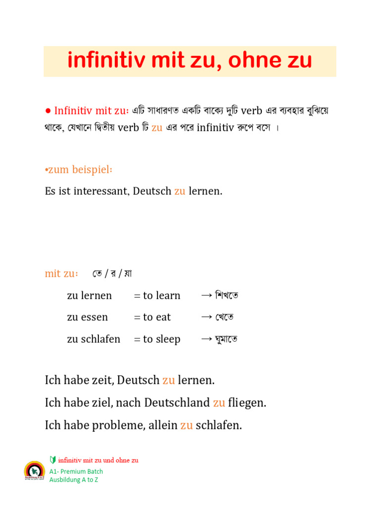 2nd Class B1, Infinitv Mit Zu (Ohne Zu) | PDF