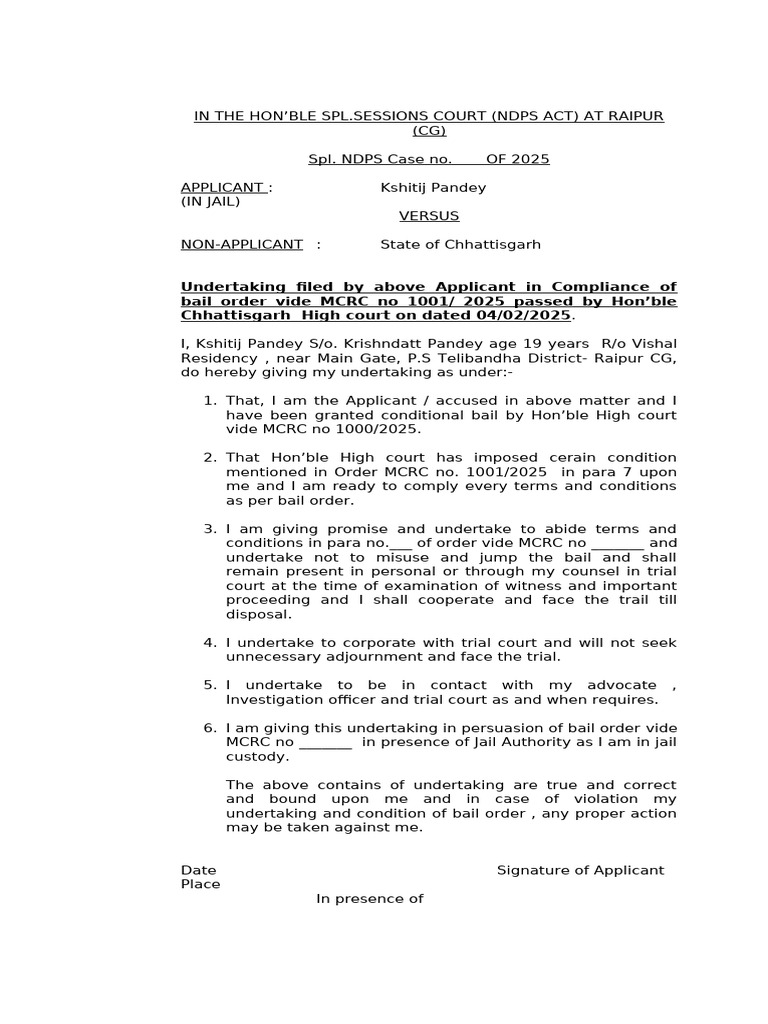 Kshitij Undertaking Complaince Bail | PDF