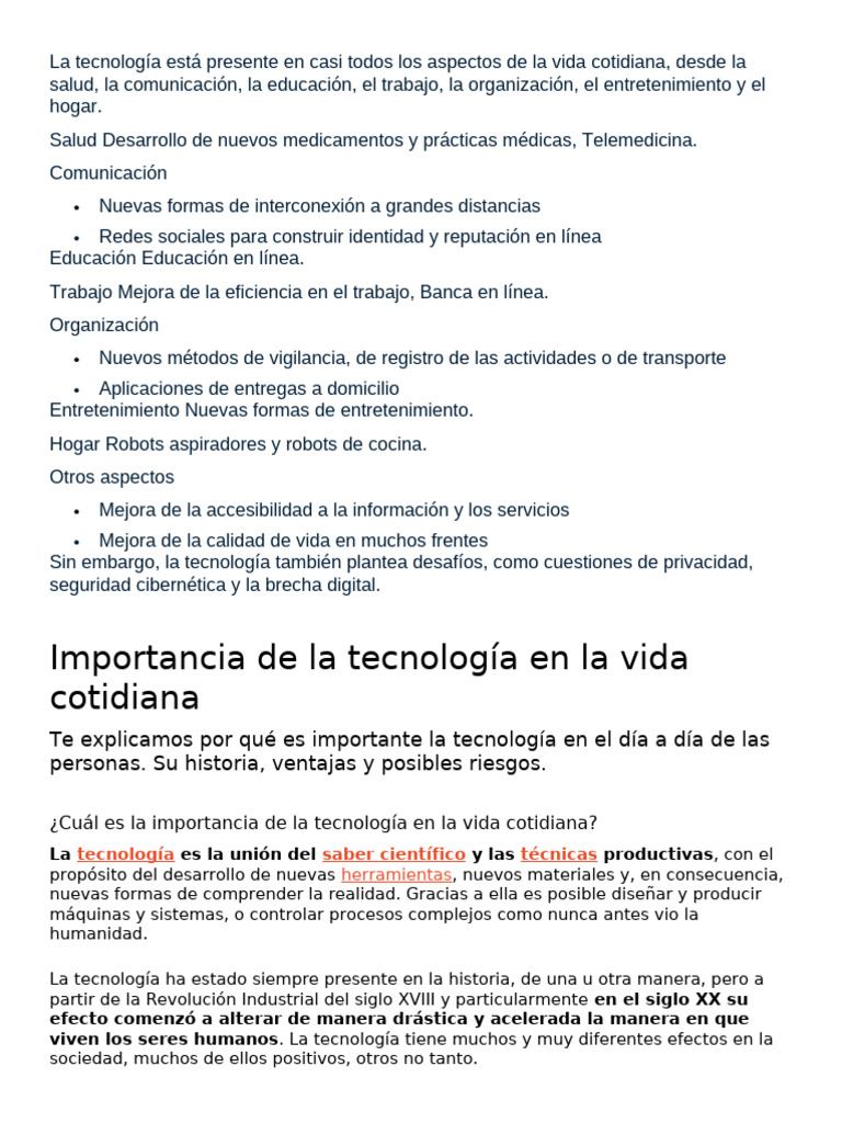 Impacto de la Tecnología en la Vida Diaria | PDF | Inteligencia ...