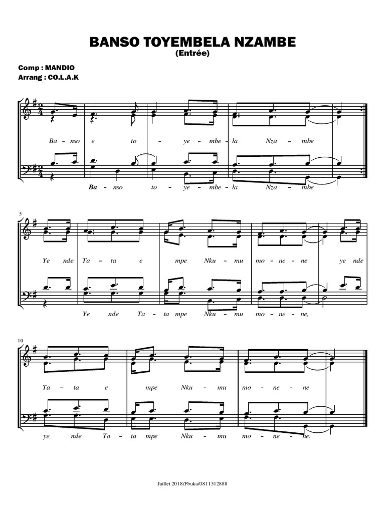 Banso e Toyembela Nzambe - Mandio - Arr - Colak | PDF