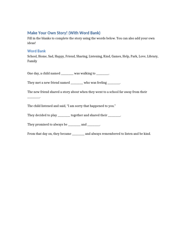 Grade1 2 Truth Reconciliation StoryBlanks WordBank | PDF