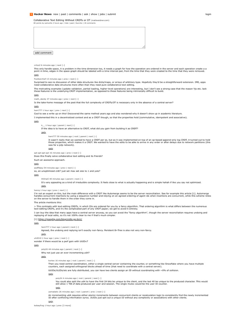 Collaborative Text Editing Without CRDTs or OT - Hacker News | PDF ...
