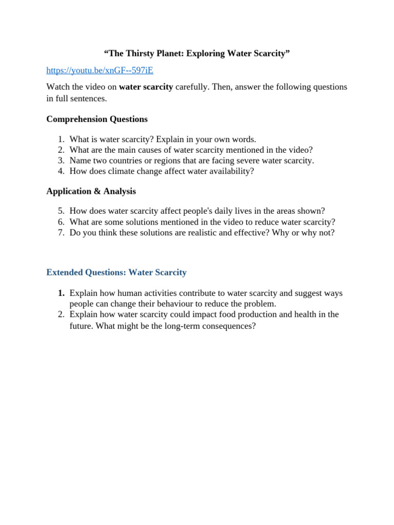 The Thirsty Planet- Exploring Water Scarcity | PDF